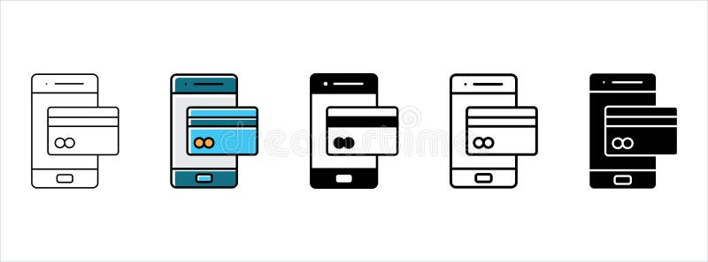 Credit Card Payment on Phone Icon Vector Set. Nfc Phone Credit Card ...