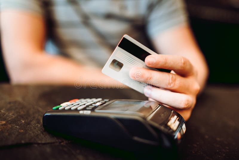Credit Card Payment at Restaurant. Man Paying for Lunch with Credit ...