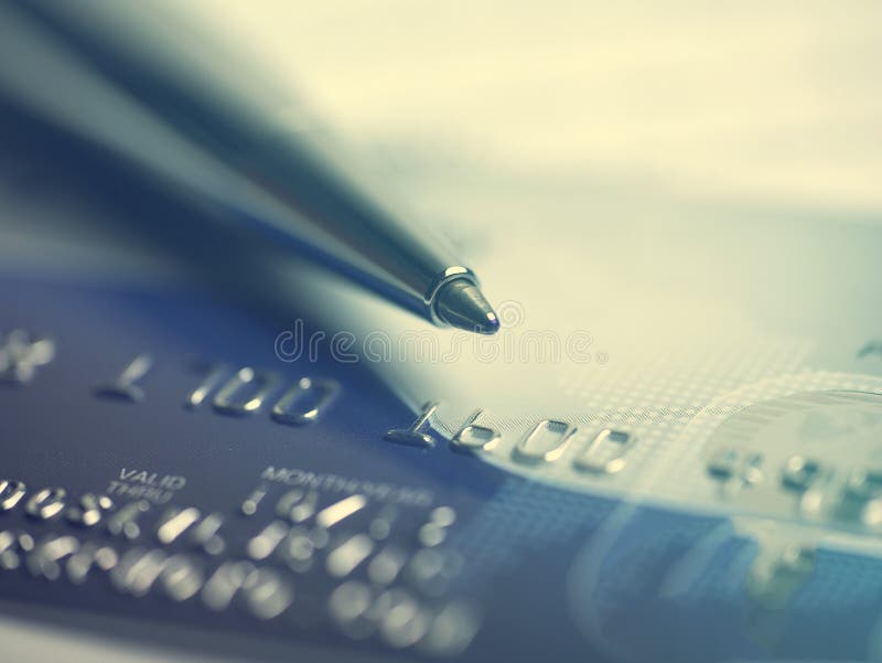 Credit Card and pen macro stock photo. Image of business - 53340984