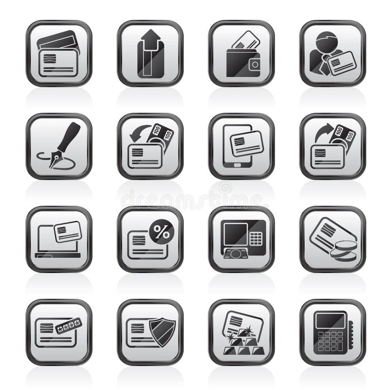 Credit Card, POS Terminal and ATM Icons Stock Vector - Illustration of ...