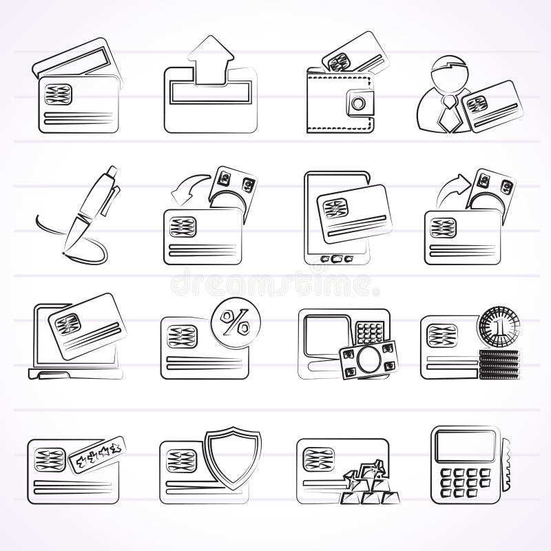 Credit Card, POS Terminal and ATM Icons Stock Vector - Illustration of ...