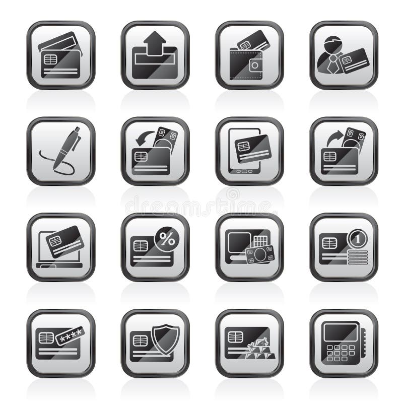 Credit Card, POS Terminal and ATM Icons Stock Vector - Illustration of ...