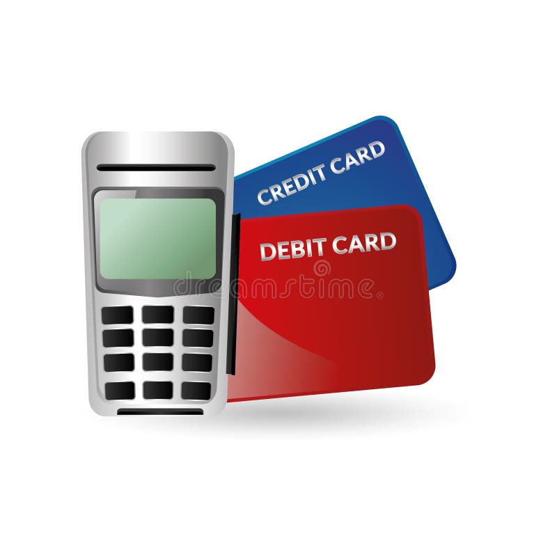 Credit Card Reader and Banking Cards. Vector Illustration Decorative ...