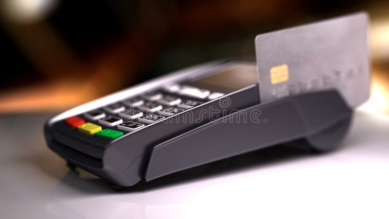 Credit Card Reader with Card Passed. 3d Illustration Stock Photo ...