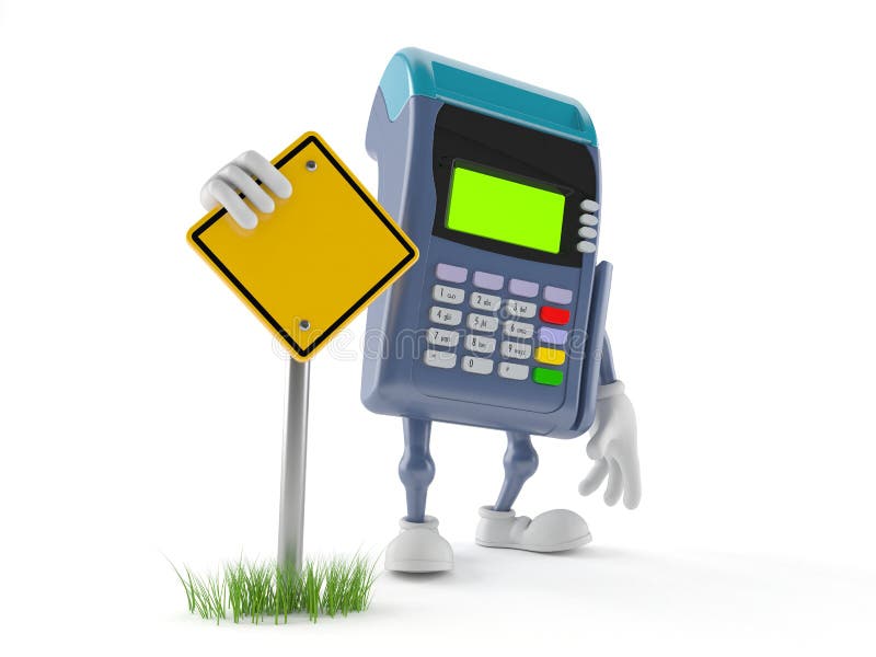 Credit Card Reader Character with Blank Road Sign Stock Illustration ...