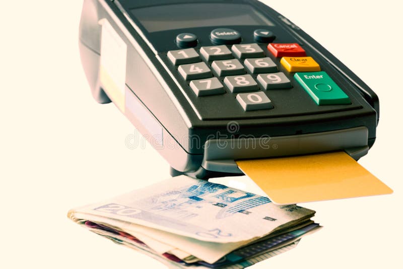 Credit Card Reader Machine and Banknote , Isolated on W Stock Image ...