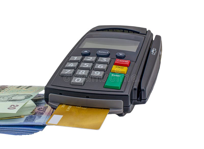 POS Terminal on Cashier Desk Stock Image - Image of cashier, assortment ...