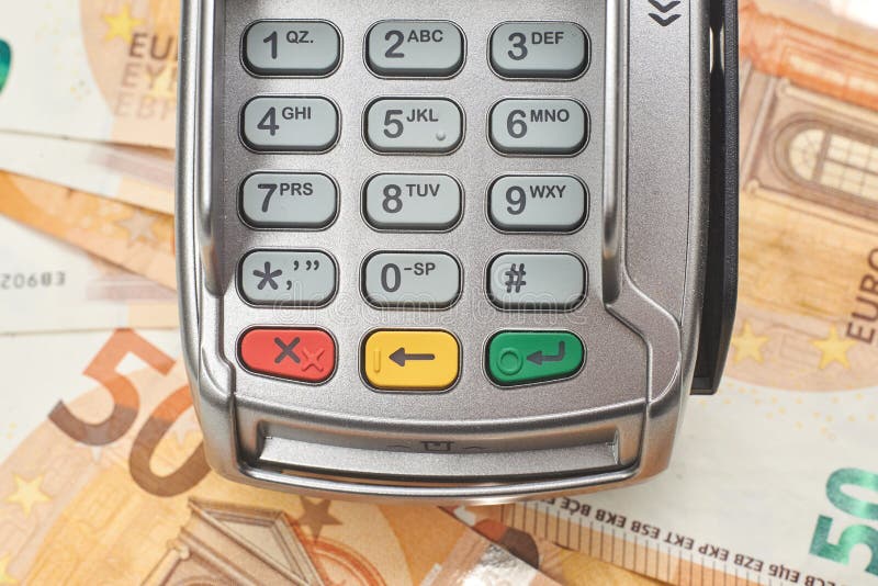 Credit Card Reader on Money Background Stock Image - Image of terminal ...