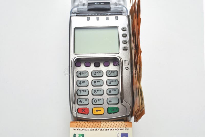 Credit Card Reader with Money.Electronic Money and Cash Stock Image ...