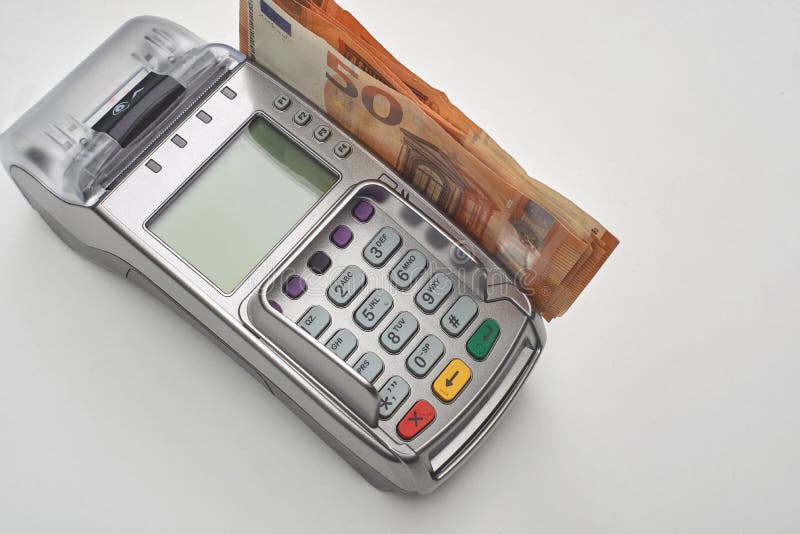 Credit Card Reader with Money.Electronic Money and Cash Stock Photo ...