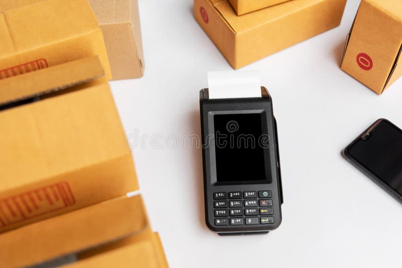 Credit Card Reader with Packaging Box Home Office Stock Image - Image ...