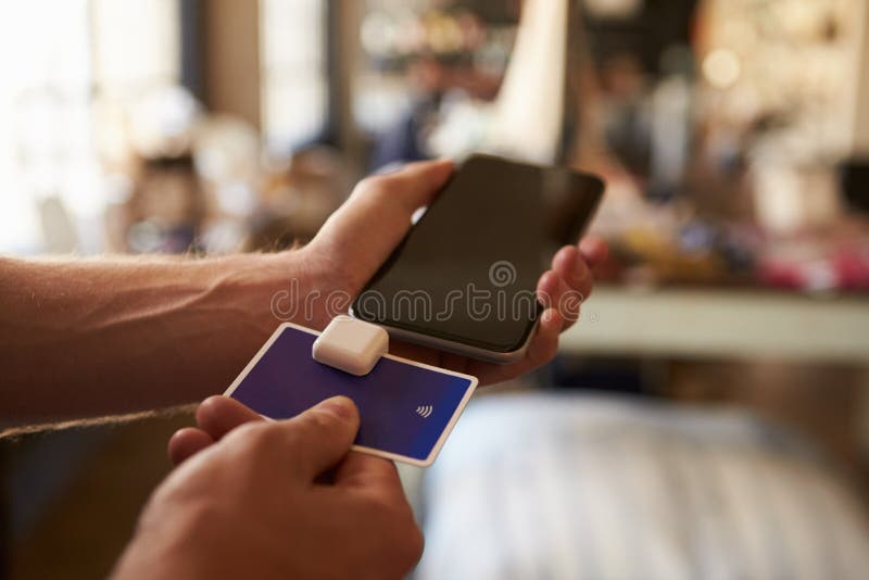 Credit Card Reading Device Attached To Mobile Phone Stock Image - Image ...