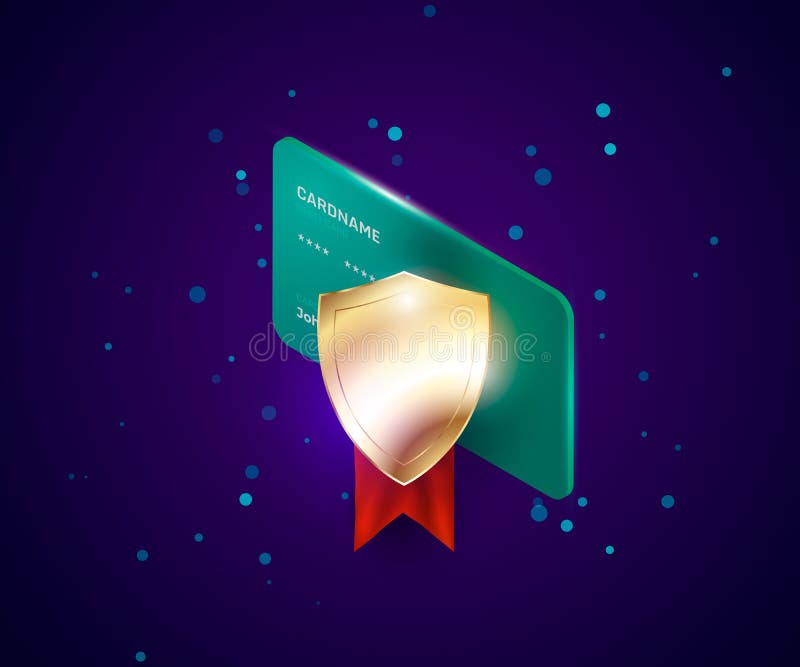 Credit Card Security Illustration with Golden Protection Shield ...