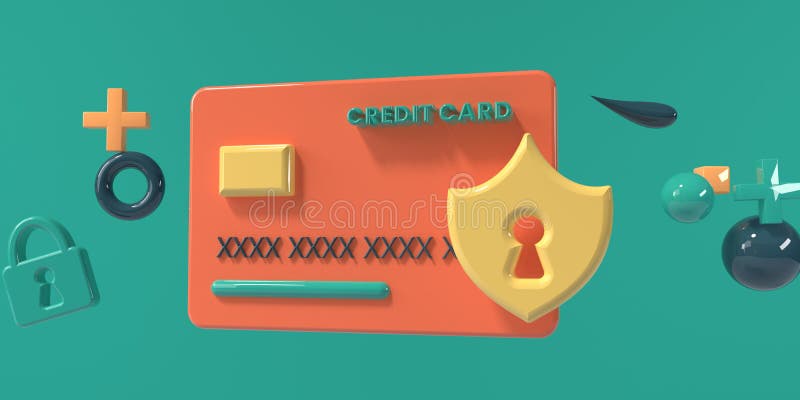 Credit Card Security Theme - Credit Card and Shield Icon - 3D Stock ...