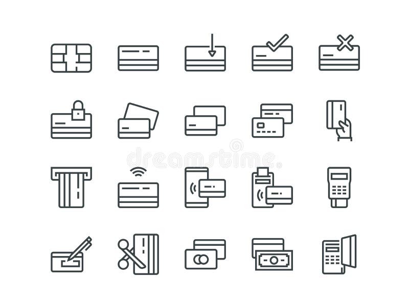 Credit Card. Set of Outline Vector Icons Stock Vector - Illustration of ...