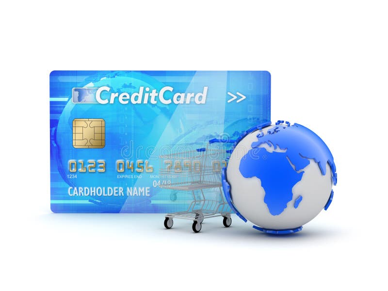 Credit Card, Shopping Cart and Earth Globe Stock Illustration ...