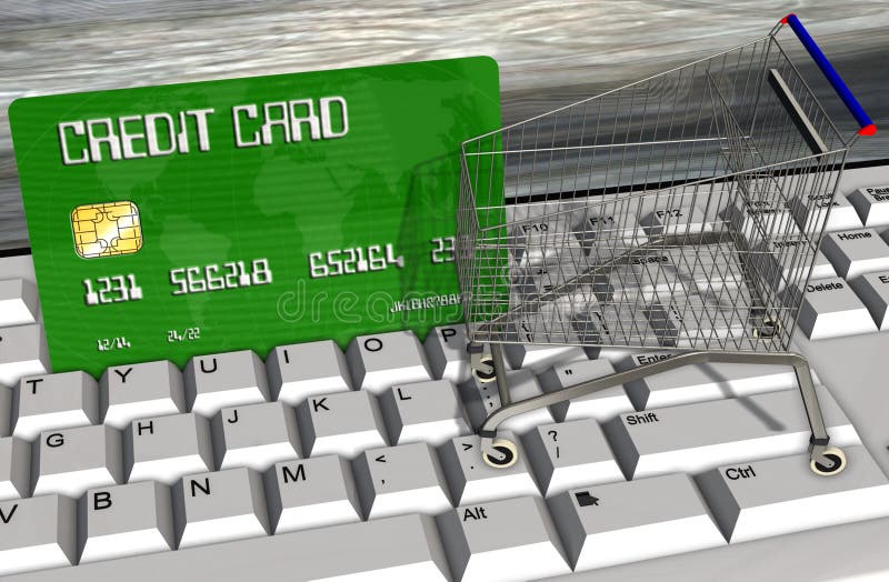 Credit Card and Shopping Carts on Computer Keyboard Closeup Stock ...