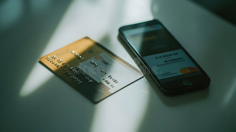 Credit Card and Smartphone with Online Banking App on Sunlit Table ...