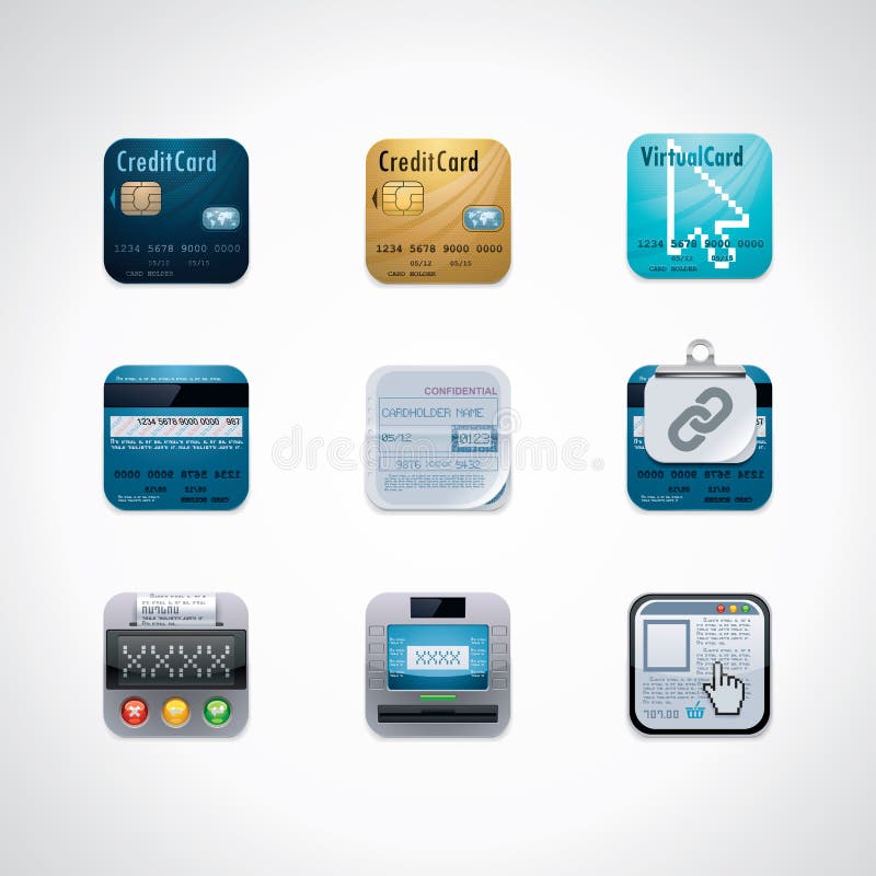Credit Card Square Icon Set Stock Vector - Illustration of gold, card ...