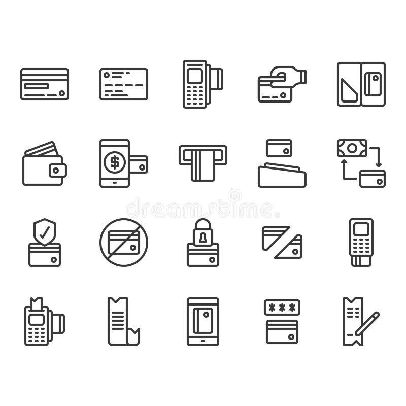 Credit Card Symbol Icon Set Stock Vector - Illustration of lined ...