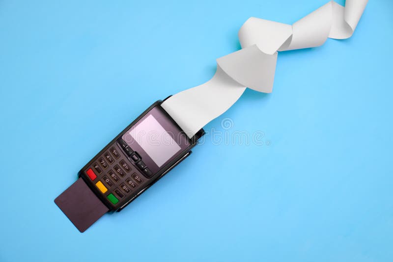 Credit Card Terminal on a Blue Background Stock Image - Image of object ...