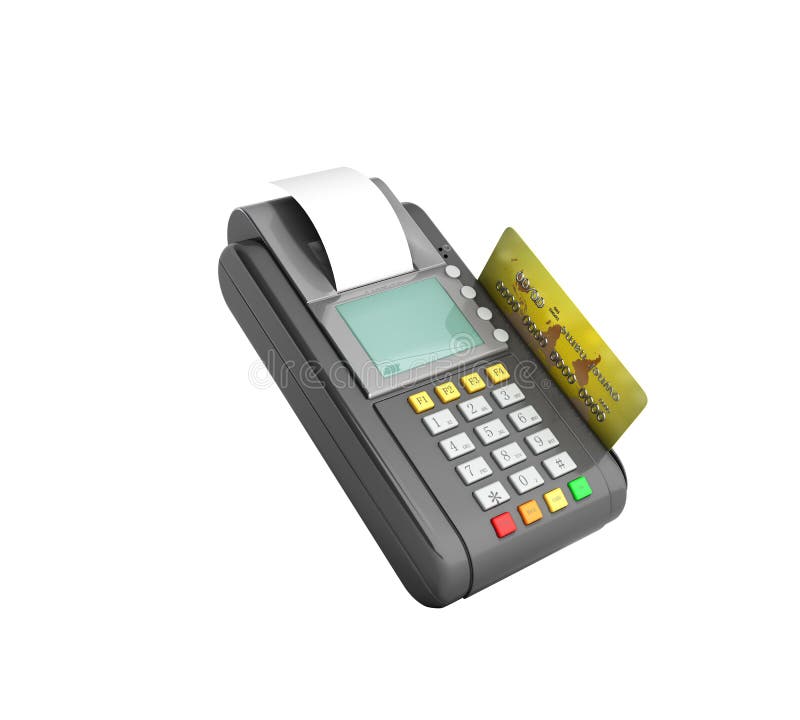 Credit Card Trminal Machine 3D Rendering on White Stock Illustration ...