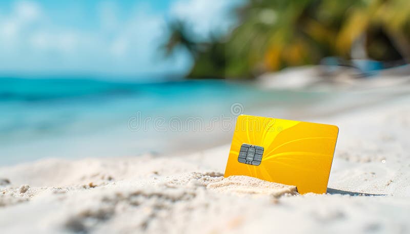 Credit Card on Tropical Beach Stock Photo - Image of holidays, payment ...