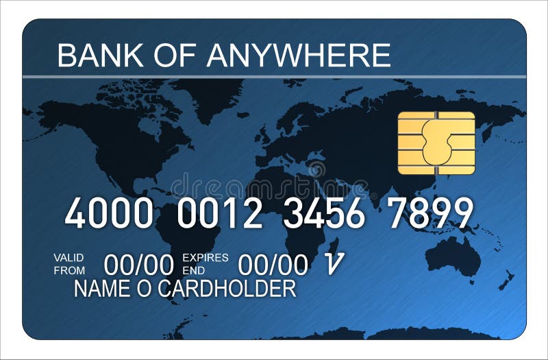 Credit Card with World Map Blu Stock Illustration - Illustration of ...