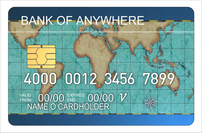 Credit Card with World Map Blu Stock Illustration - Illustration of ...