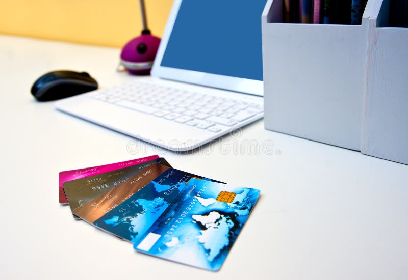 Credit Cards on the Desk with Computer Stock Photo - Image of credit ...