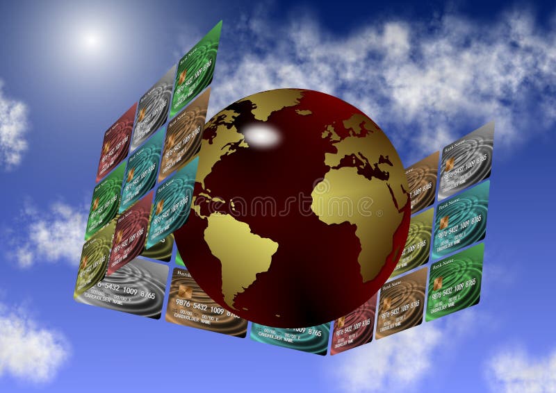 Credit cards everywhere stock illustration. Illustration of global ...