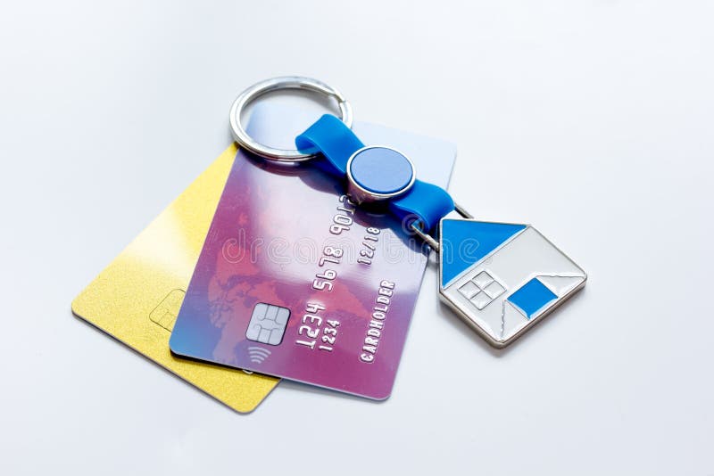 Credit Cards, Key Ring - Concept Mortgage on White Background Stock ...