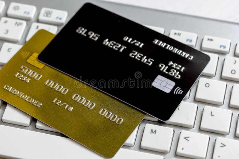 Credit Cards on the Keyboard Close Up Stock Photo - Image of credit ...