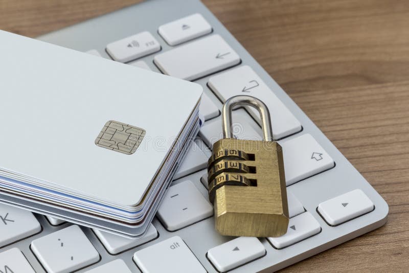 Credit Cards with Lock on a Keyboard Stock Photo - Image of hacker ...