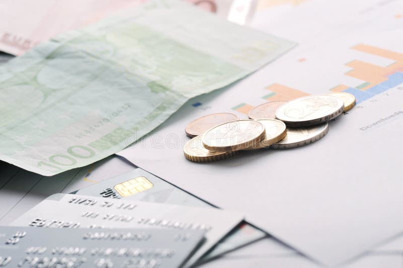 Credit cards and money stock photo. Image of metallic - 12389636