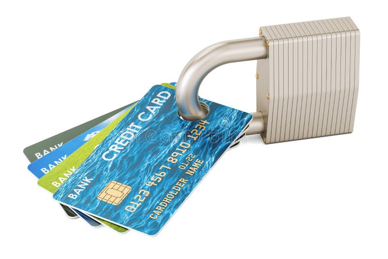 Credit Cards and Padlock, Security Payment Concept. 3D Rendering Stock ...