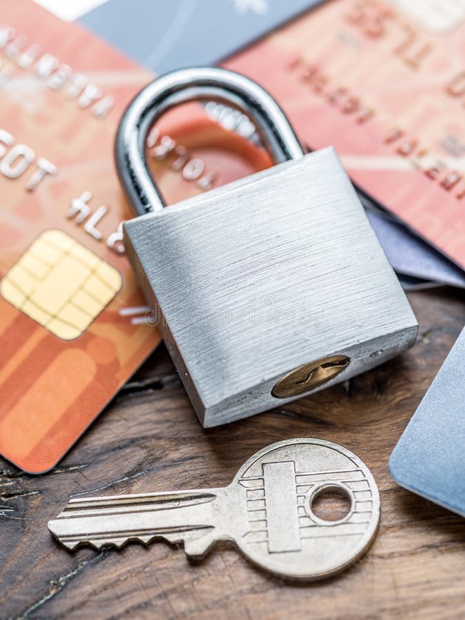 Credit Cards and Simle Mechanical Lock. Stock Image - Image of card ...