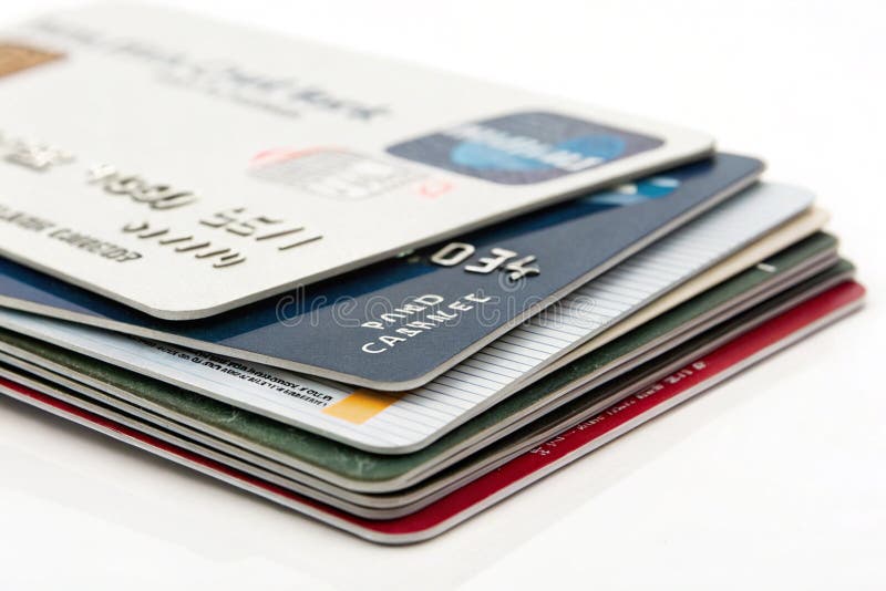 Credit Cards Stack Close-up on White Stock Illustration - Illustration ...