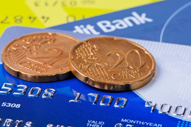Credit Cards and Two Coins. Editorial Image - Image of market, coin ...