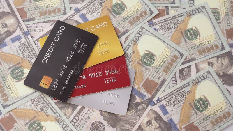 Credit Cards and US Dollars Banknotes Stock Photo - Image of white ...