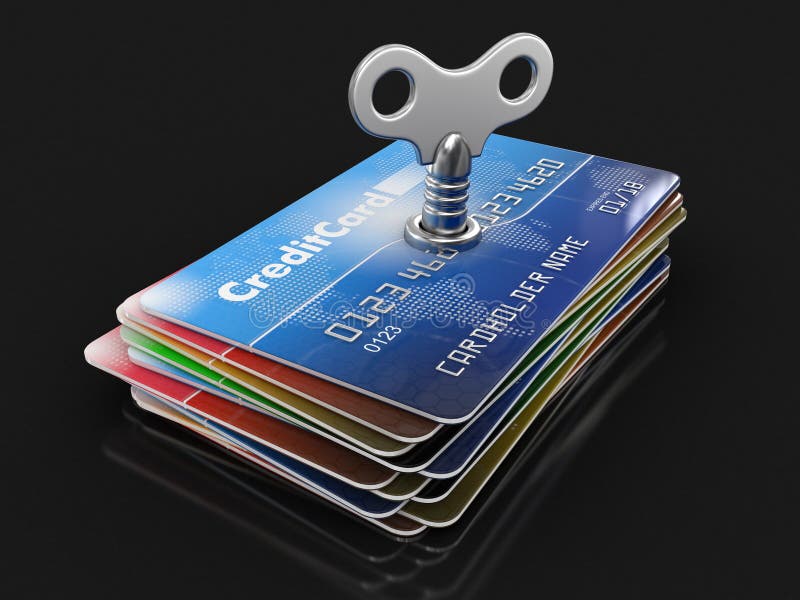 Credit Cards with Winding Key Stock Illustration - Illustration of ...