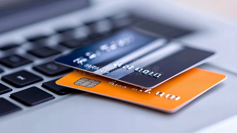 Credit and Debit Cards on Laptop Keyboard for Online Transactions Stock ...