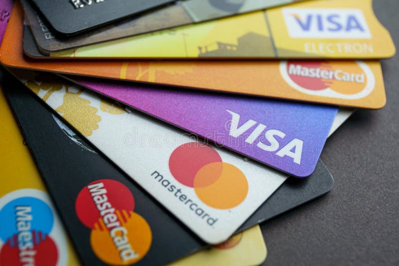 Credit and Debit Cards. MasterCard, Visa, Maestro Editorial Photo ...
