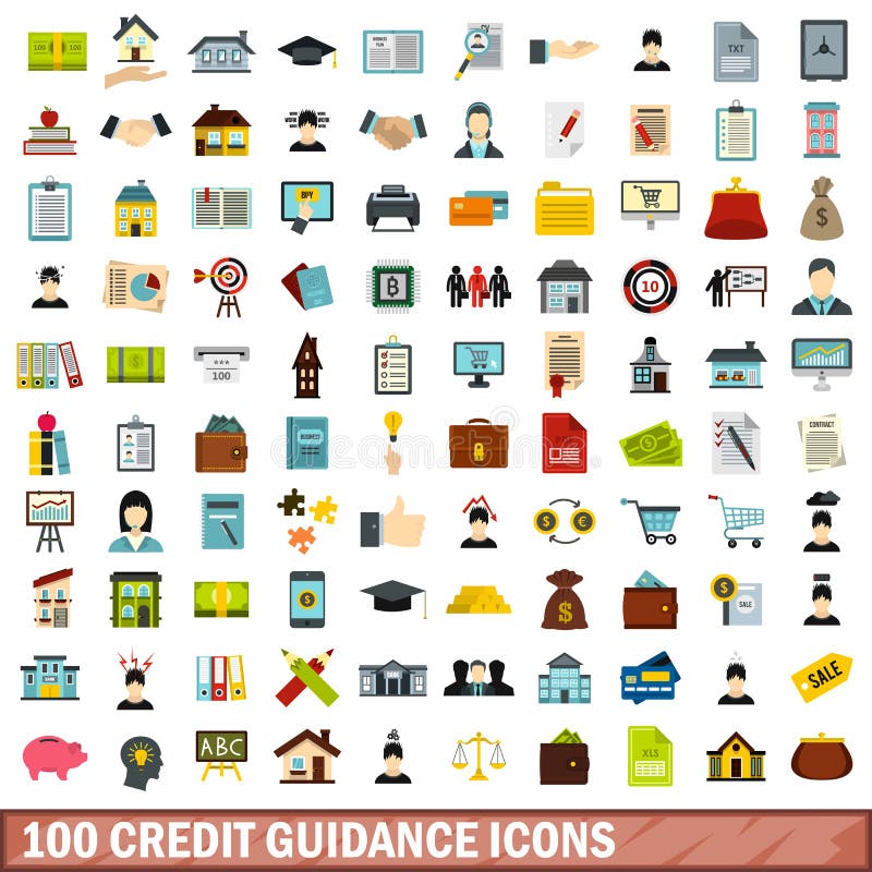 100 Credit Guidance Icons Set, Flat Style Stock Vector - Illustration ...
