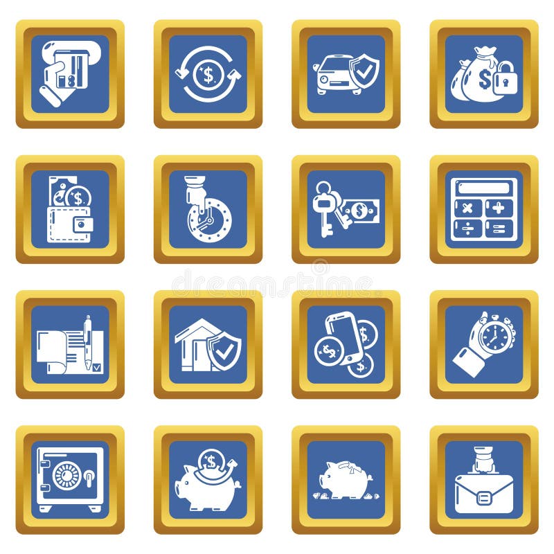 Credit Icons Set Blue Square Vector Stock Vector - Illustration of ...