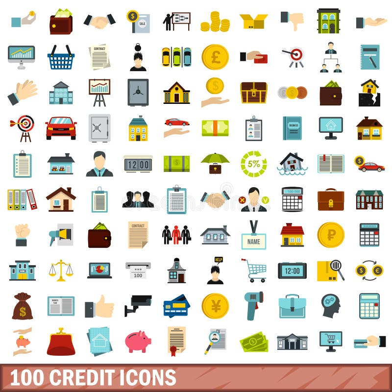 100 Credit Icons Set, Flat Style Stock Vector - Illustration of ...