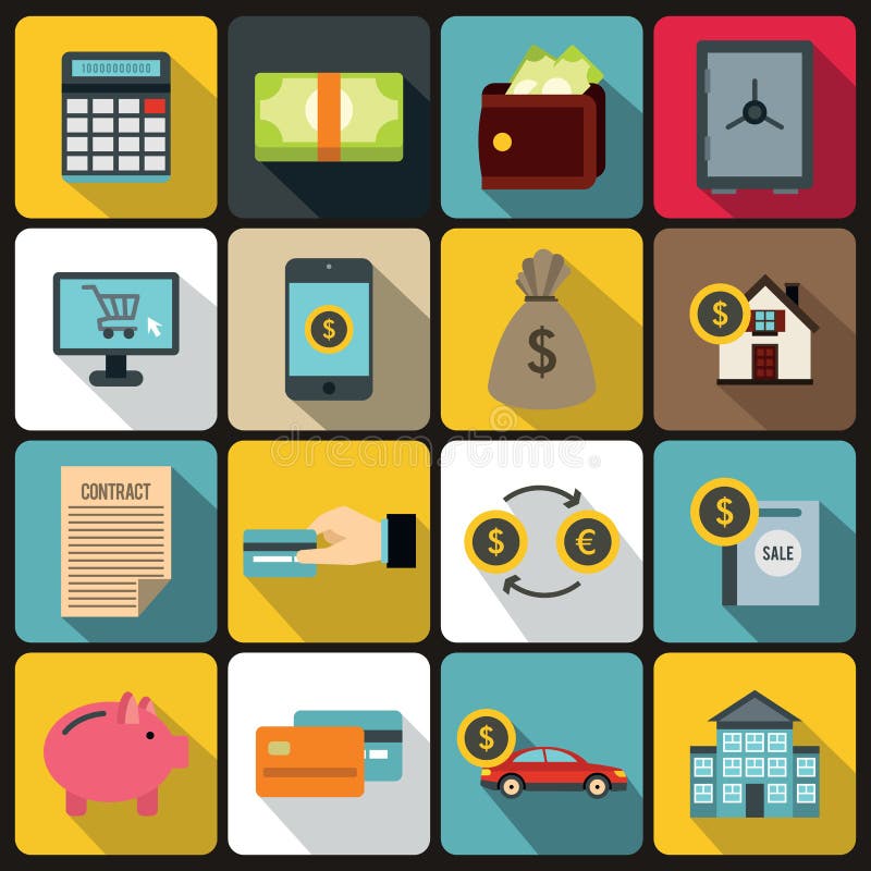 Credit Icons Set, Flat Style Stock Vector - Illustration of paid ...