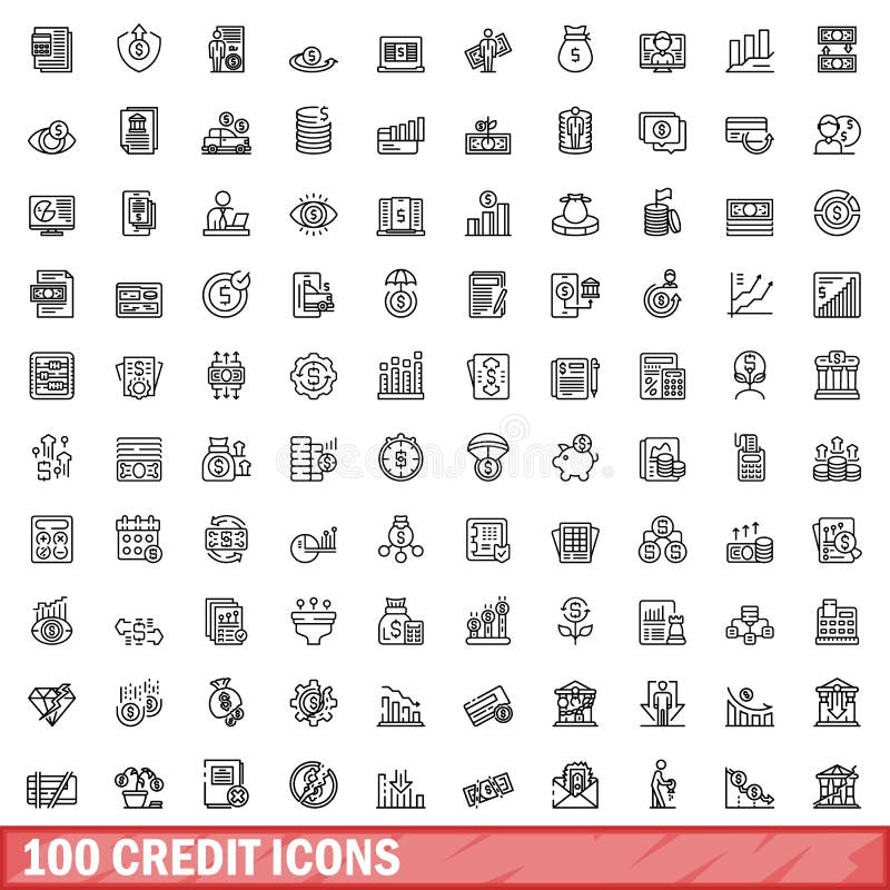 100 Credit Icons Set, Outline Style Stock Vector - Illustration of ...