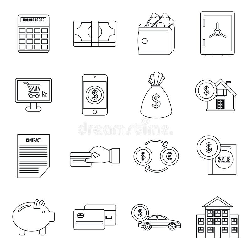 Credit Icons Set, Outline Style Stock Vector - Illustration of paid ...