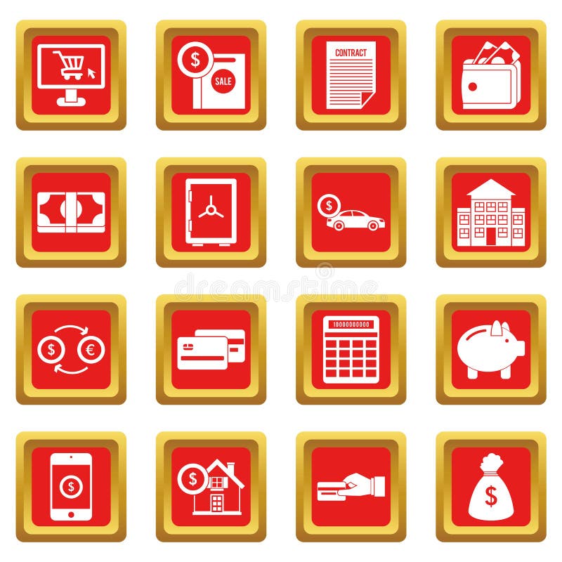 Credit icons set red stock vector. Illustration of concept - 97942234